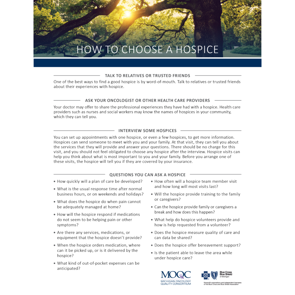 How to Choose a Hospice - Michigan Oncology Quality Consortium (MOQC)